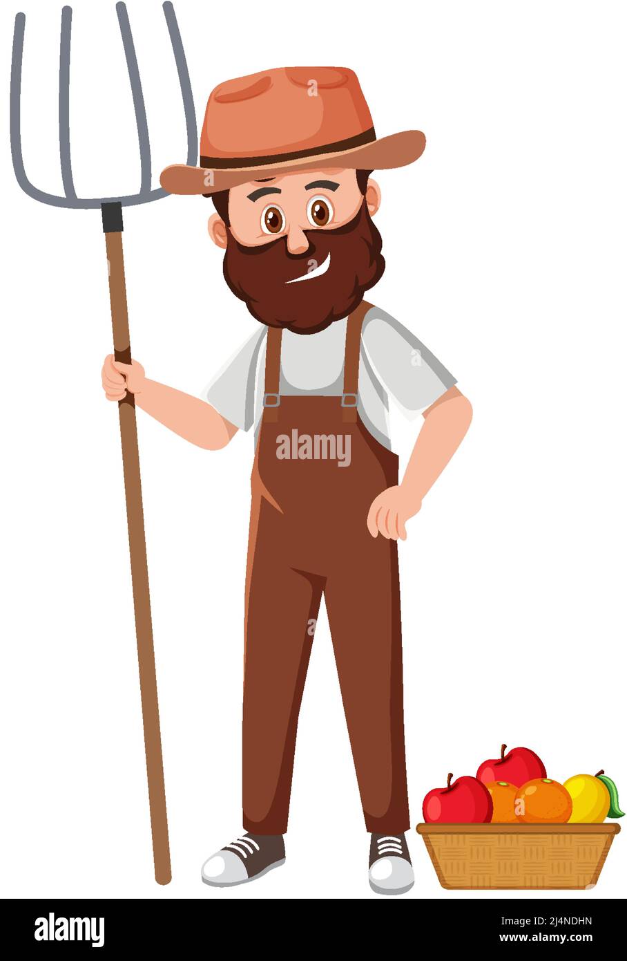 Farmer with fork and basket of fruits illustration Stock Vector Image ...
