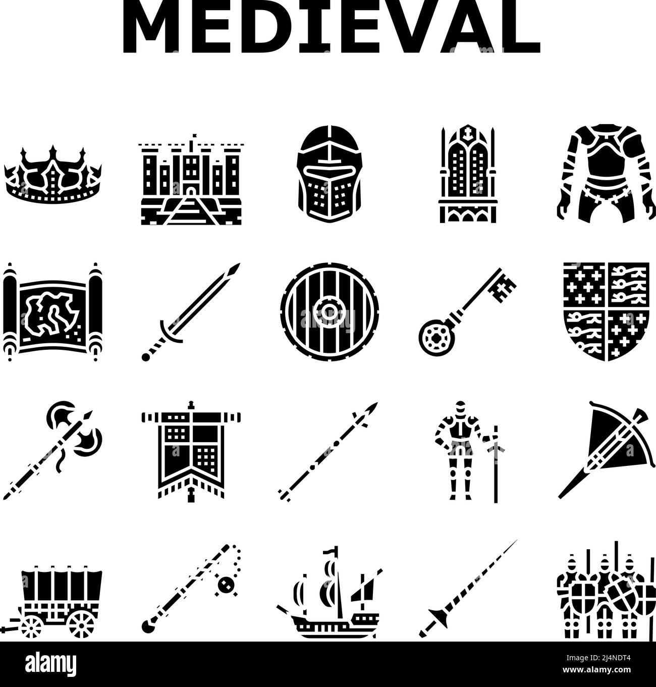 Medieval Warrior Weapon And Armor Icons Set Vector Stock Vector Image ...