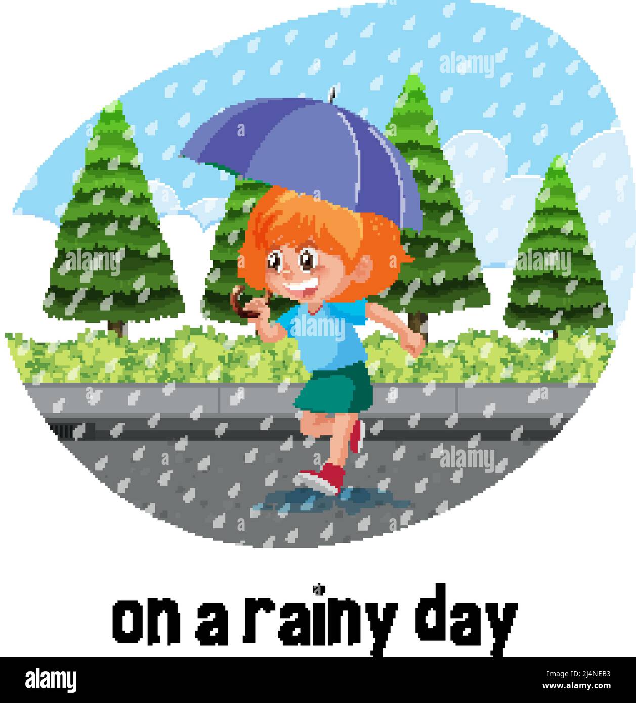 English prepositions of time with raining scene illustration Stock ...