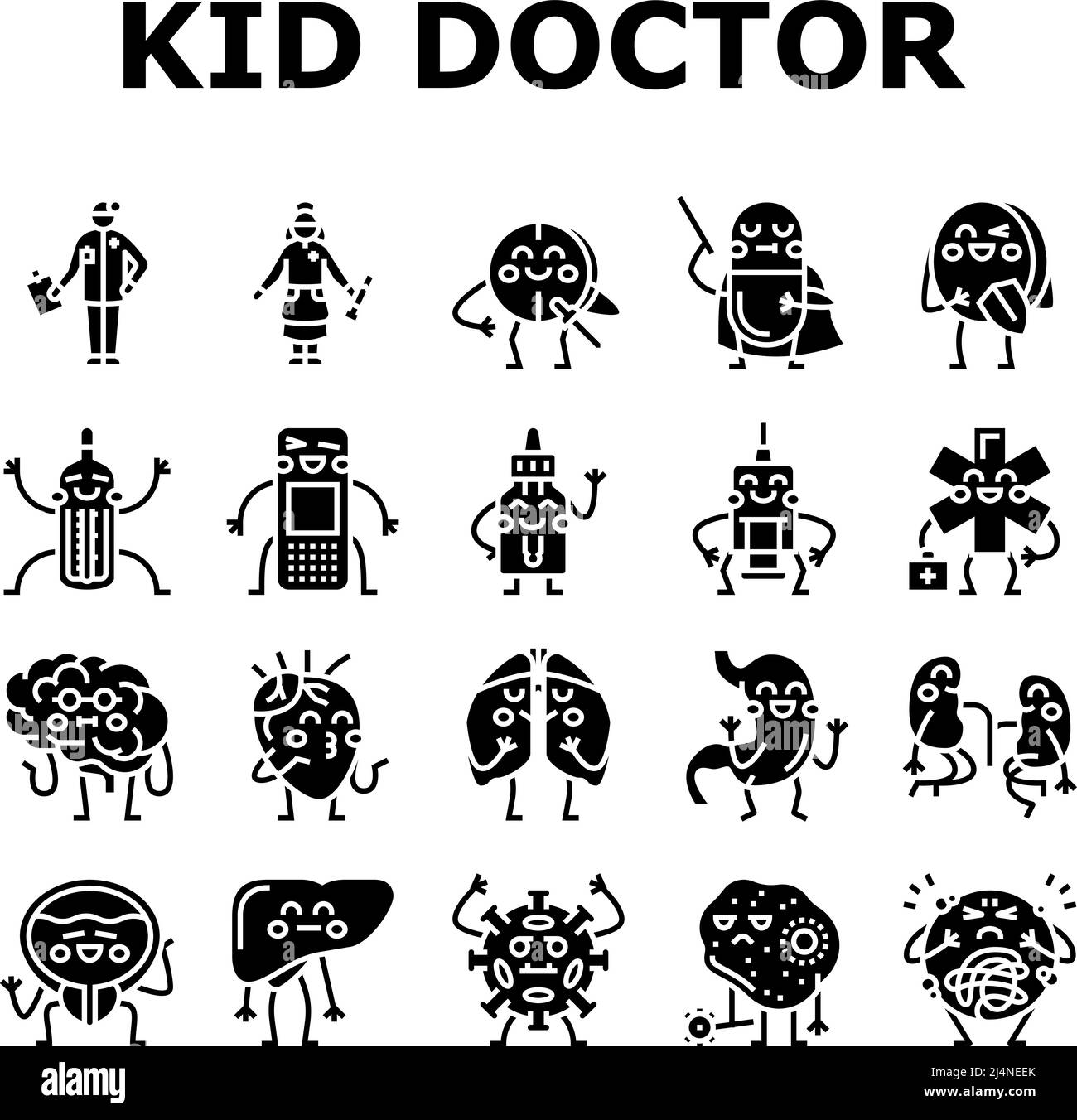 Kid Doctor Disease Treatment Icons Set Vector Stock Vector Image & Art ...
