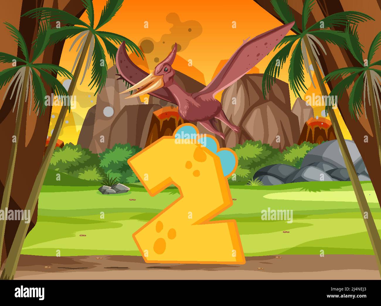 A dinosaur with number two cartoon illustration Stock Vector Image ...