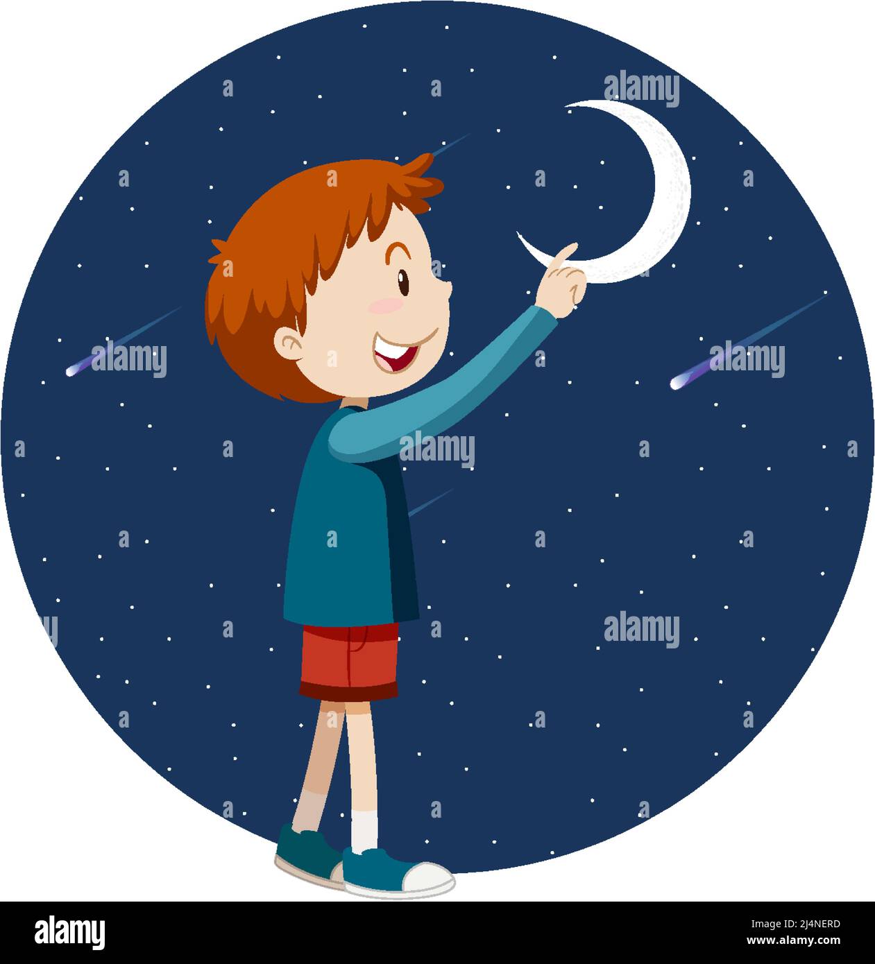 A boy pointing finger to the moon illustration Stock Vector Image & Art ...