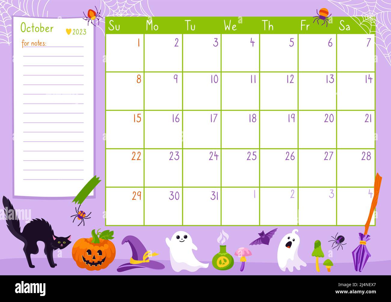 October page calendar template organizer 2023 year, Halloween ghost ...