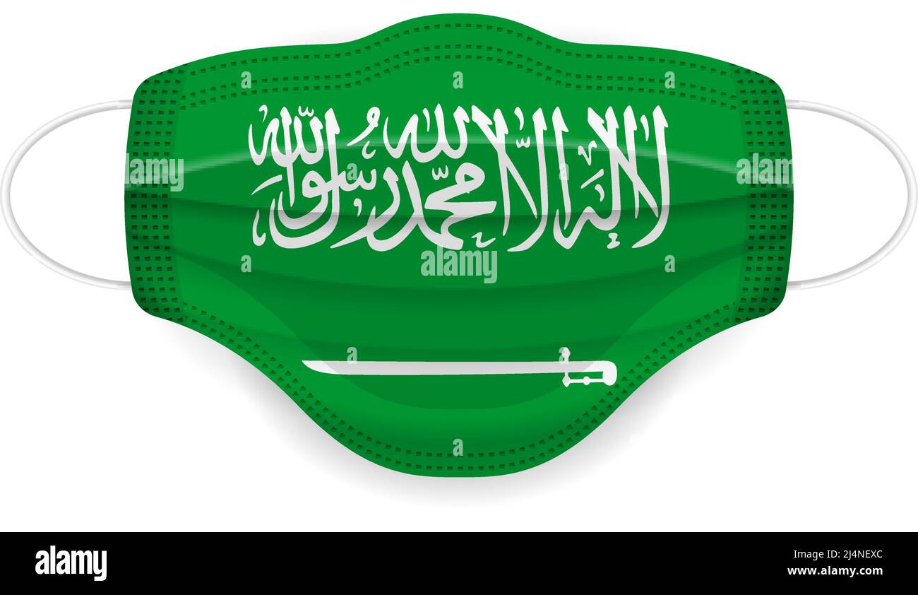 Medical mask Saudi Arabia flag on a white background. Vector ...