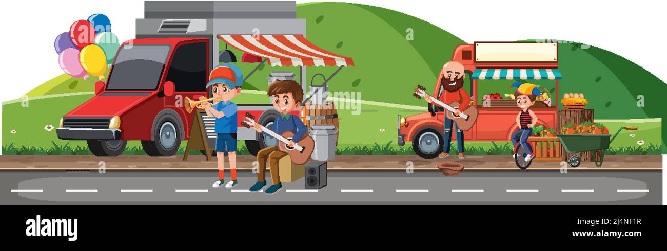 People doing street performance in the park illustration Stock Vector ...