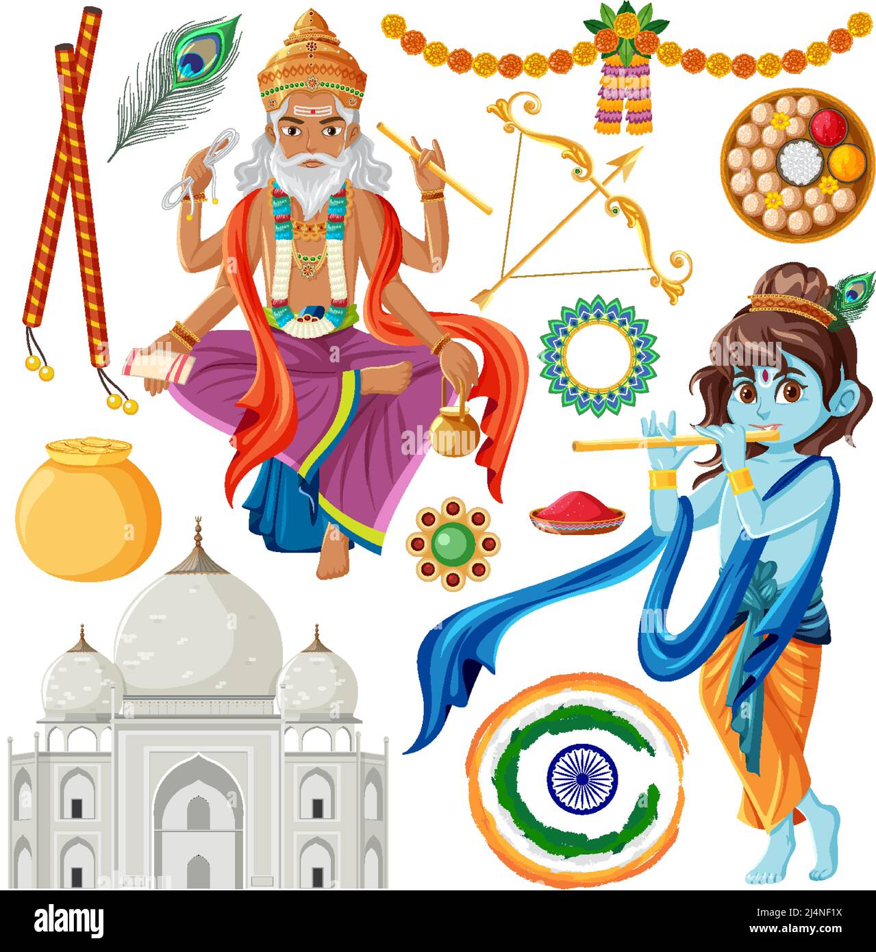 Set of Indian culture objects and symbols illustration Stock Vector ...