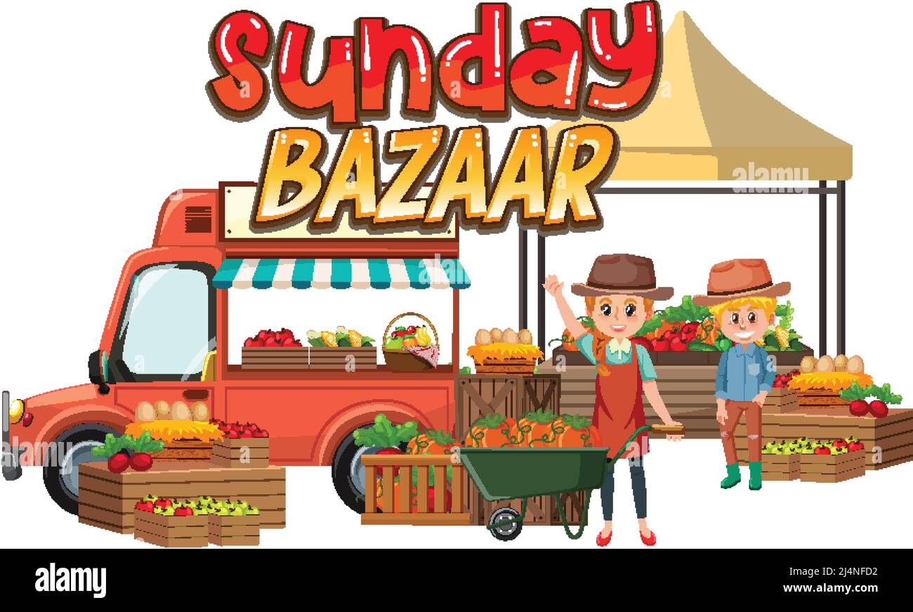 Flea market concept with fruit shop illustration Stock Vector Image ...
