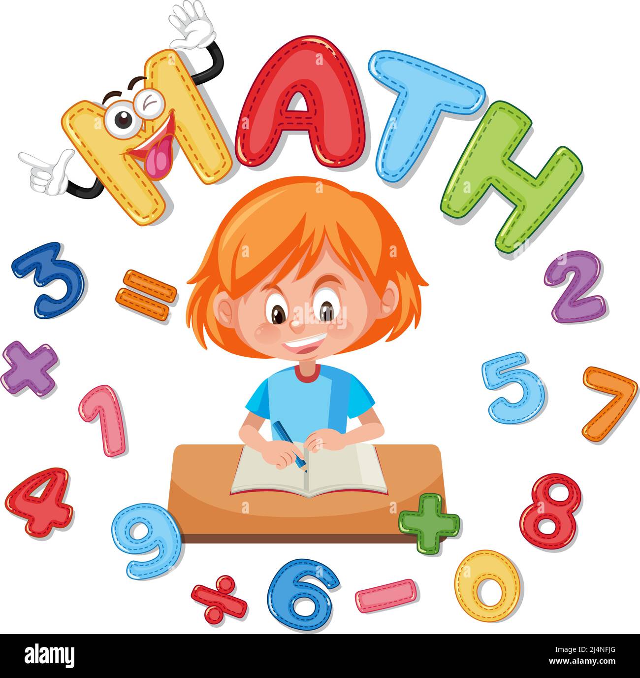 Font design for math with girl and numbers illustration Stock Vector ...