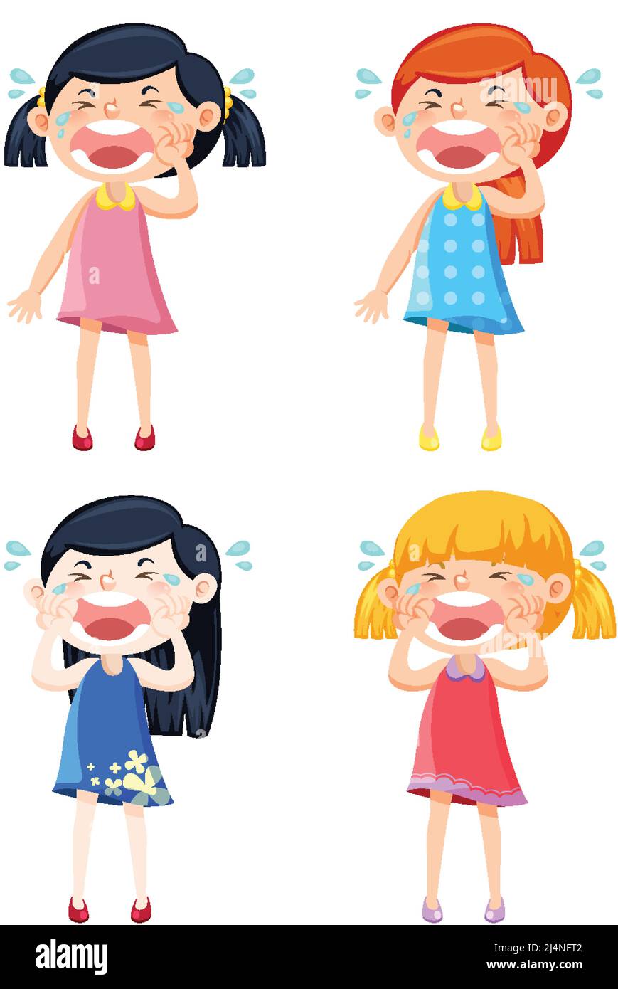 Set of different four girls crying illustration Stock Vector Image ...