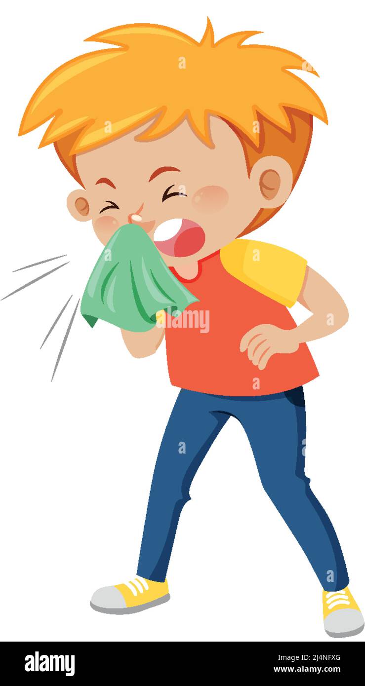 Boy having a cold on white background illustration Stock Vector Image ...