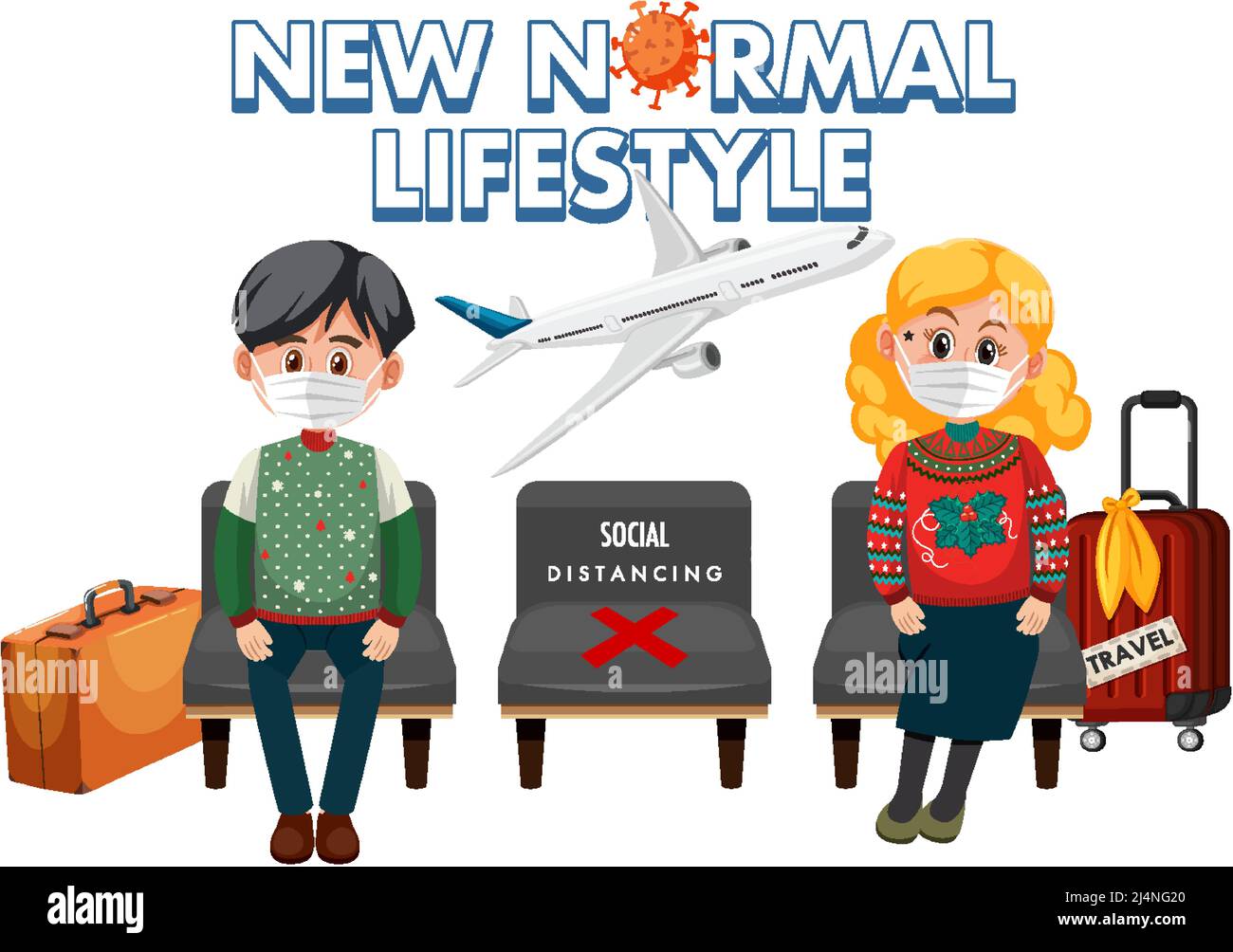 Travel new normal concept with passenger wearing mask illustration ...