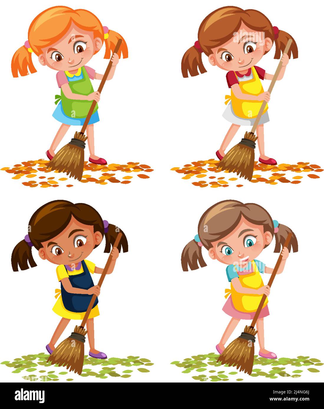 Girl sweep the leaves on the floor illustration Stock Vector Image ...
