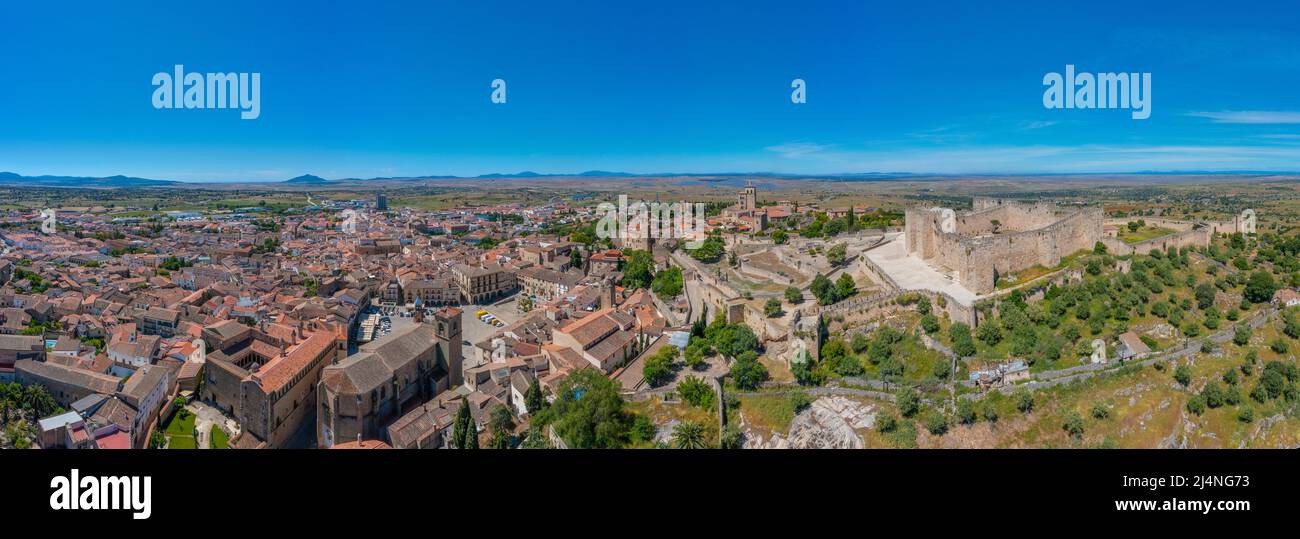 Aerial view of castle in Spanish town Trujillo Stock Photo - Alamy