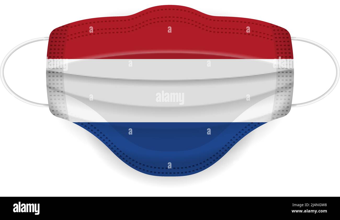 Medical mask Netherlands flag on a white background. Vector ...