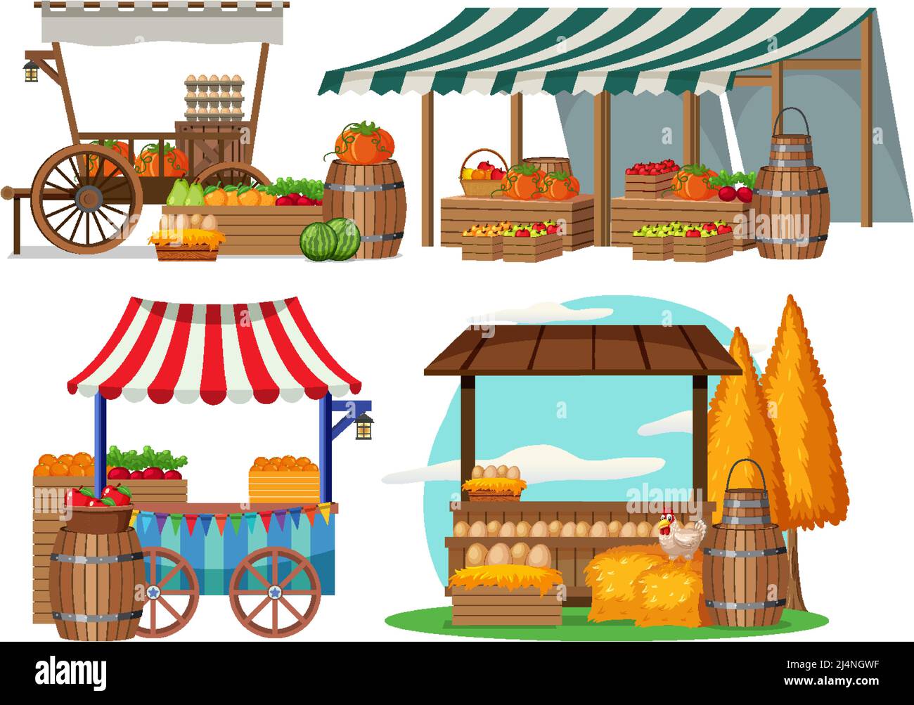 Flea market concept with set of different stores illustration Stock ...