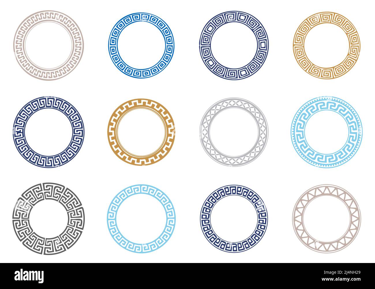 Circle greek frames. Round meander borders. Decoration elements ...