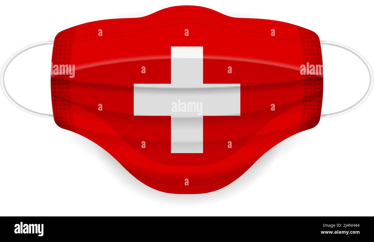 Medical mask Switzerland flag on a white background. Vector ...
