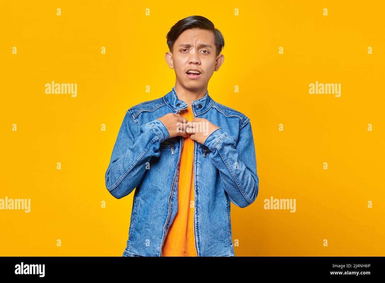 Its me! Portrait of handsome asian young man pointing at himself and ...