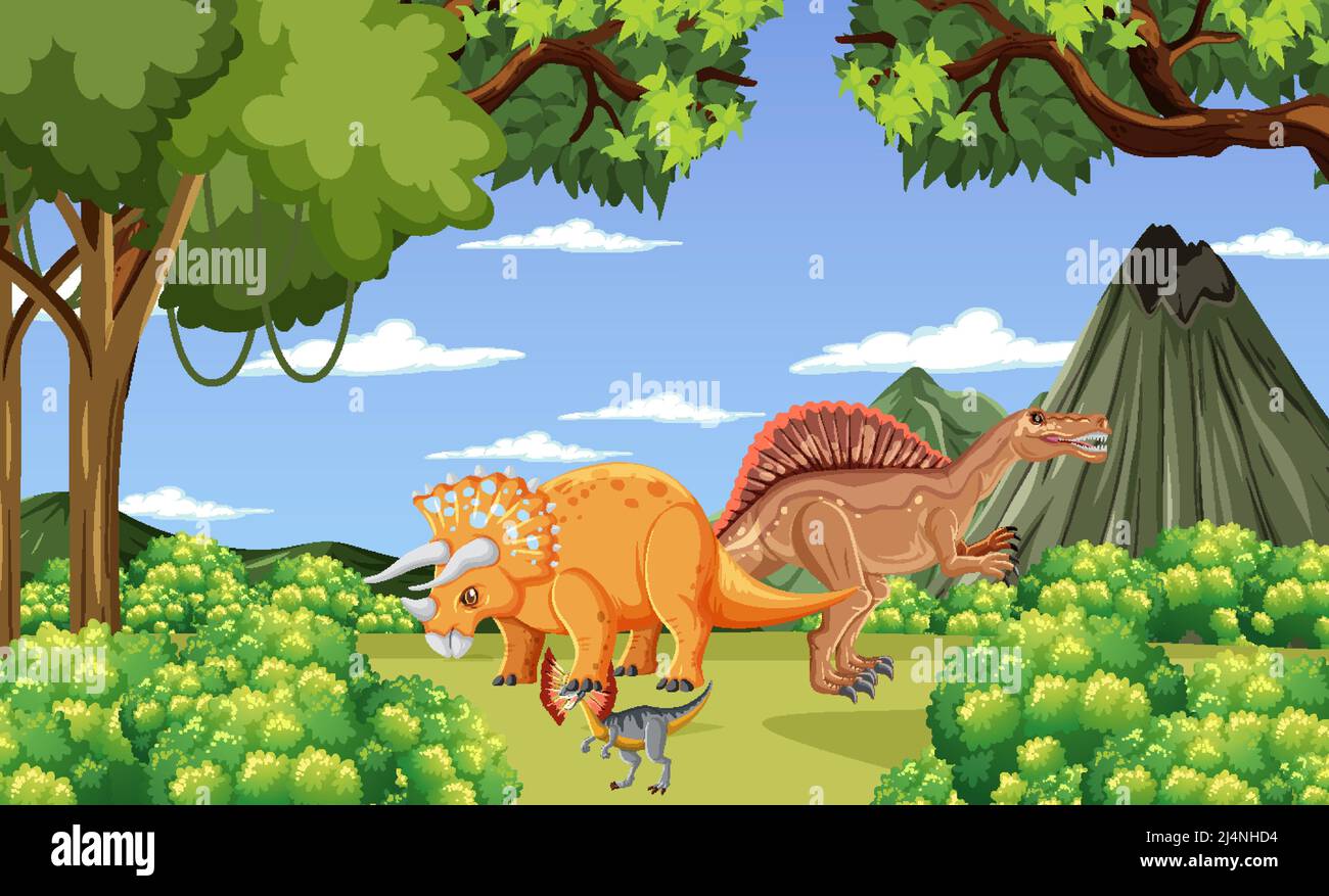 Dinosaur in prehistoric forest scene illustration Stock Vector Image ...