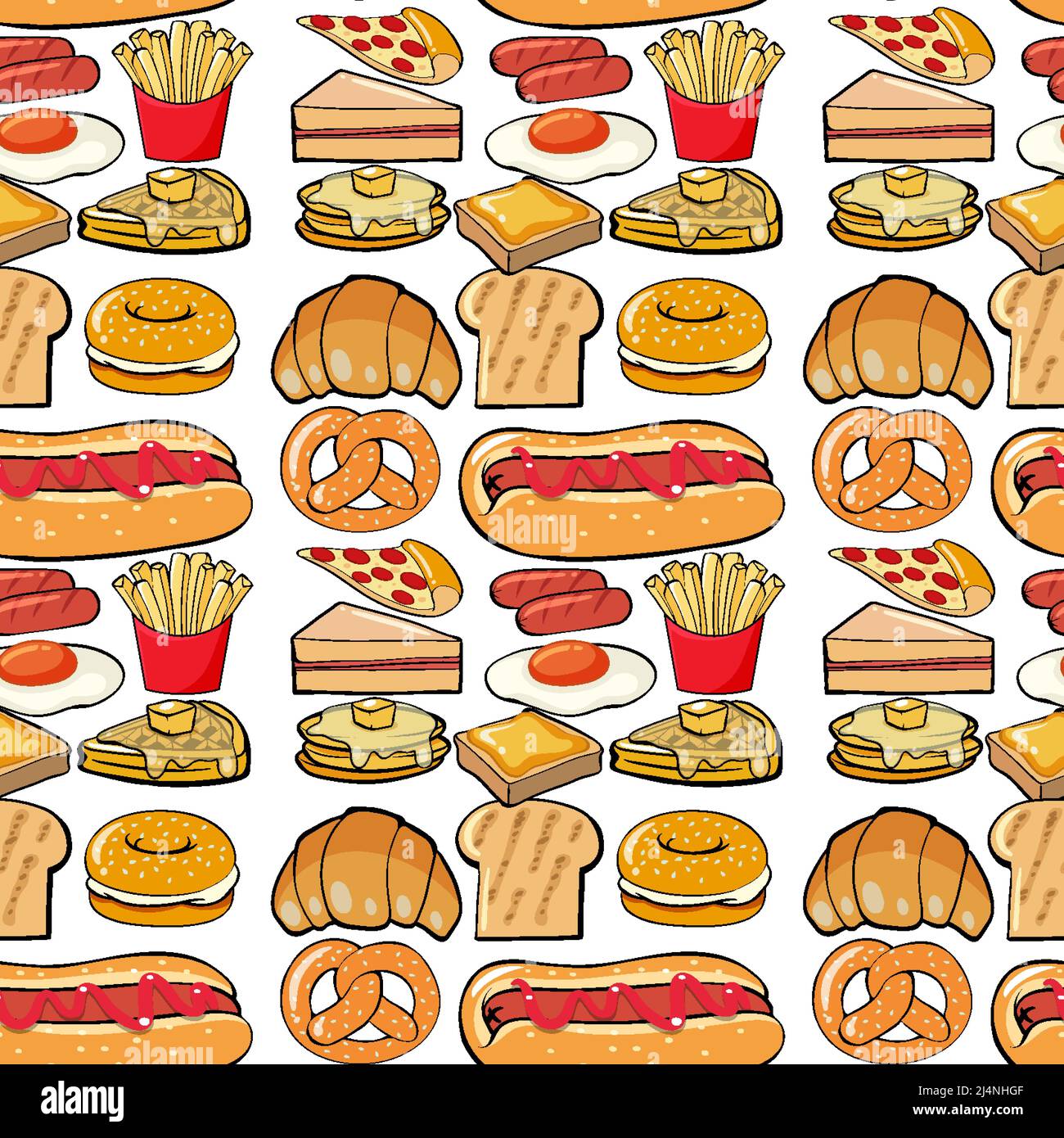 Seamless background design with different food illustration Stock ...