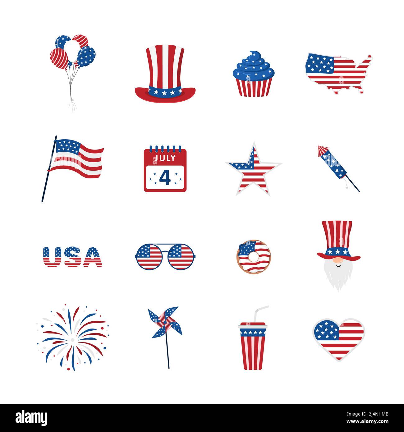 Set of icons for Independence Day of USA. Holiday elements for 4th of ...