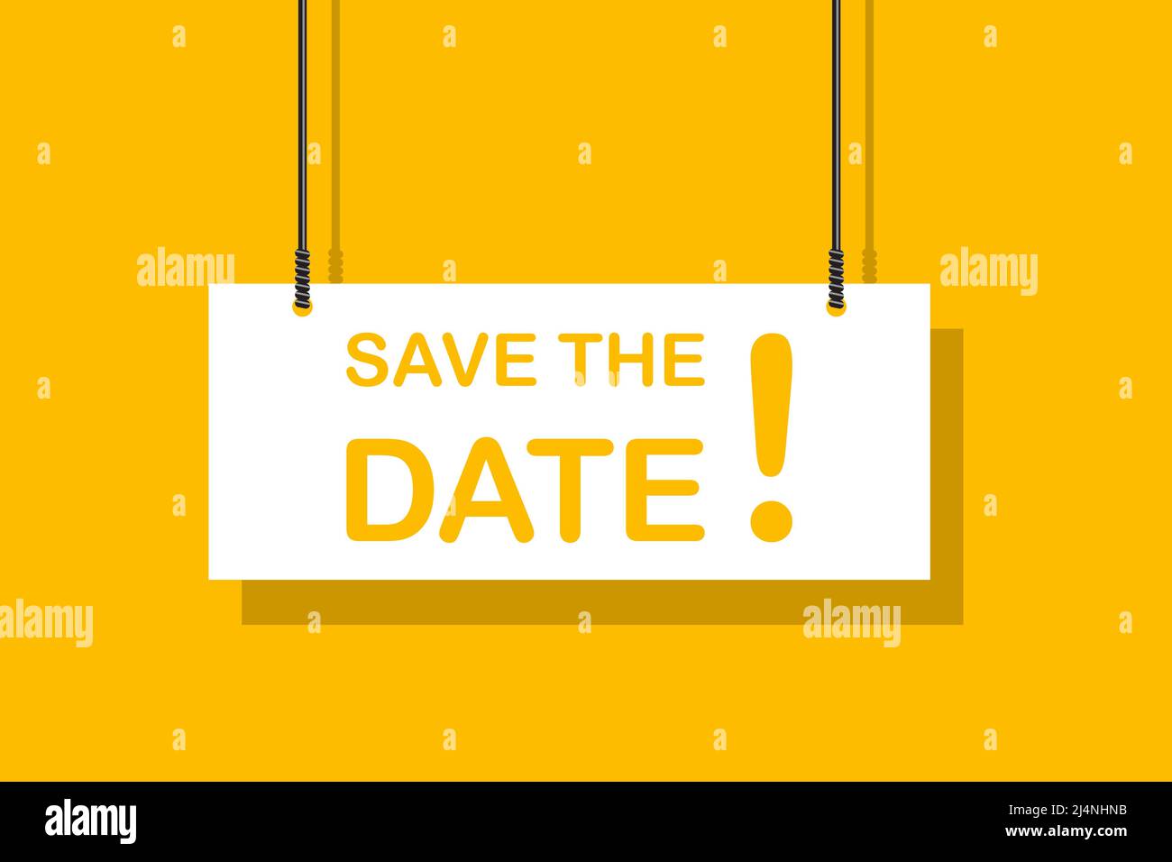 save the date hanging sign on yellow background for business, marketing ...