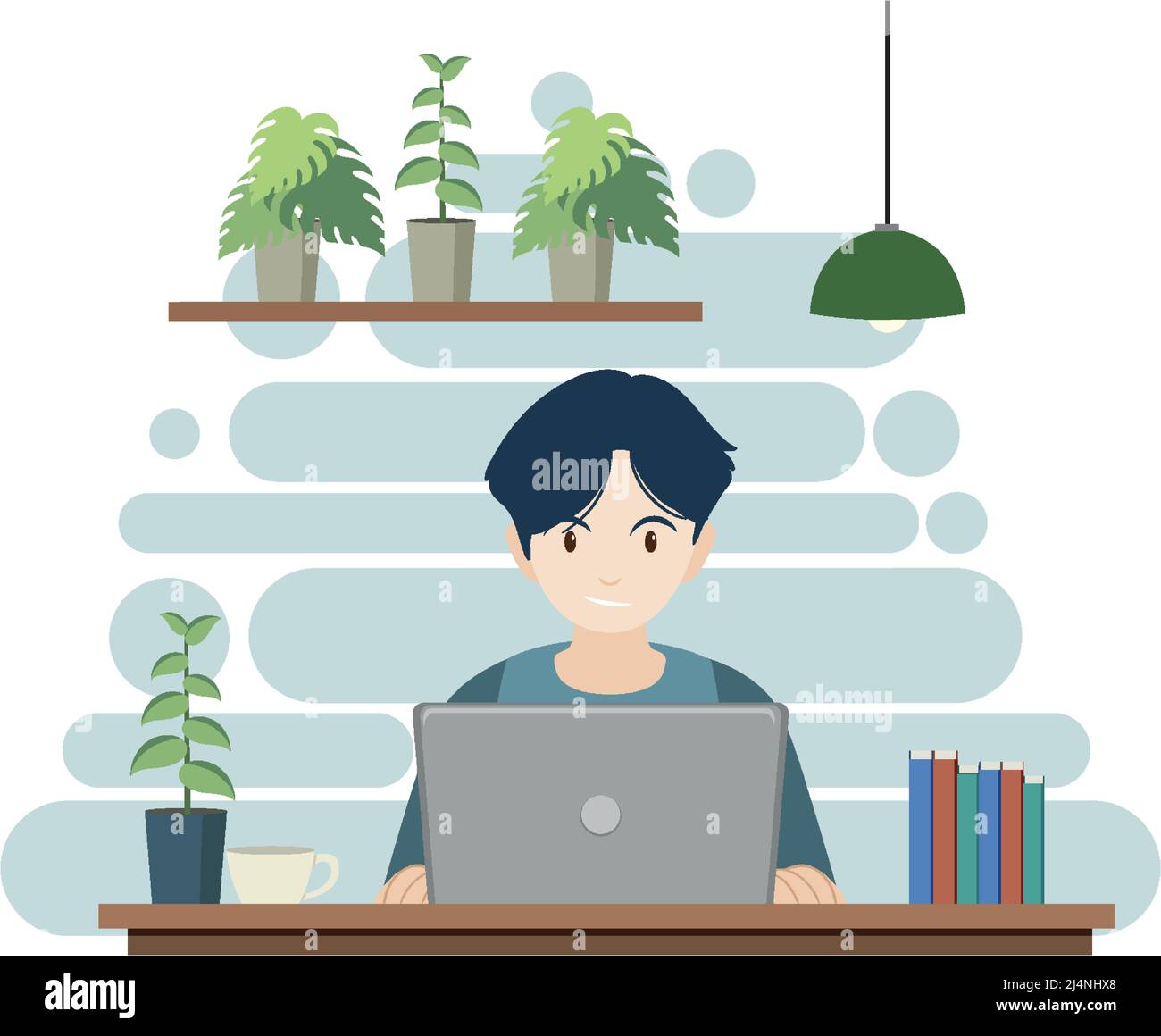 A man working using laptop flat design illustration Stock Vector Image ...