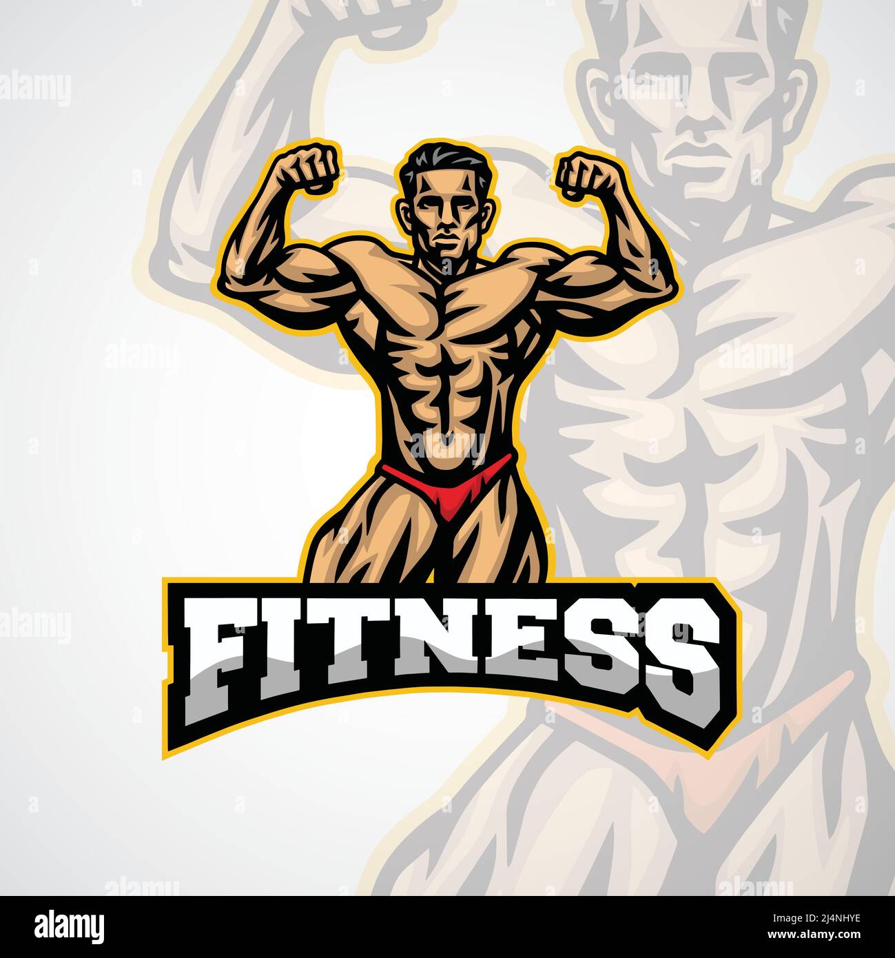 Muscle Man Gym Logo Bodybuilder Muscly Strong Man Pose Mascot Fitness ...