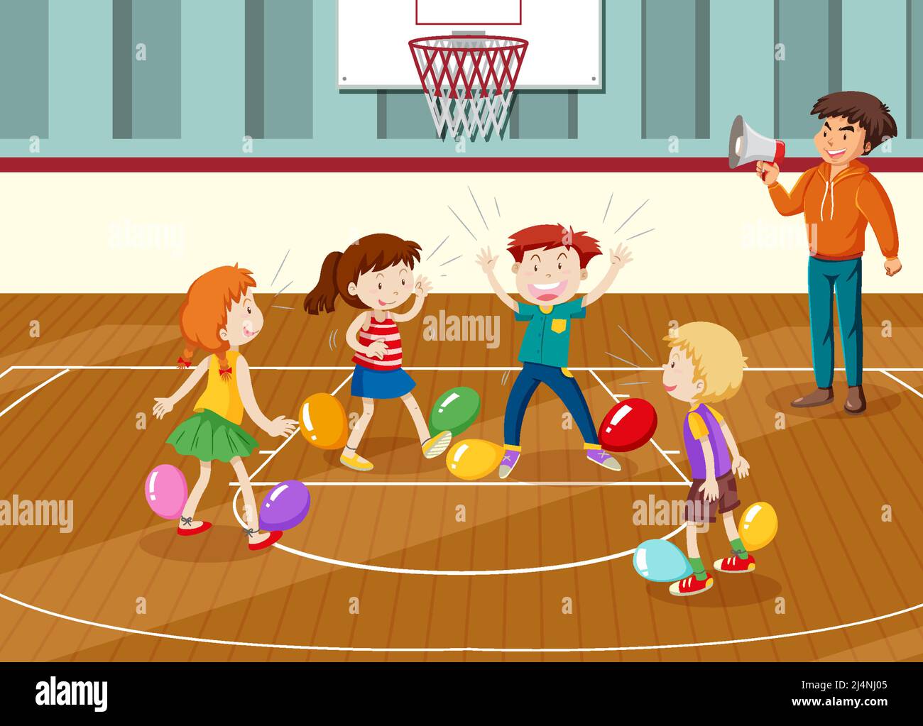Kids doing physical activity with balloons illustration Stock Vector ...