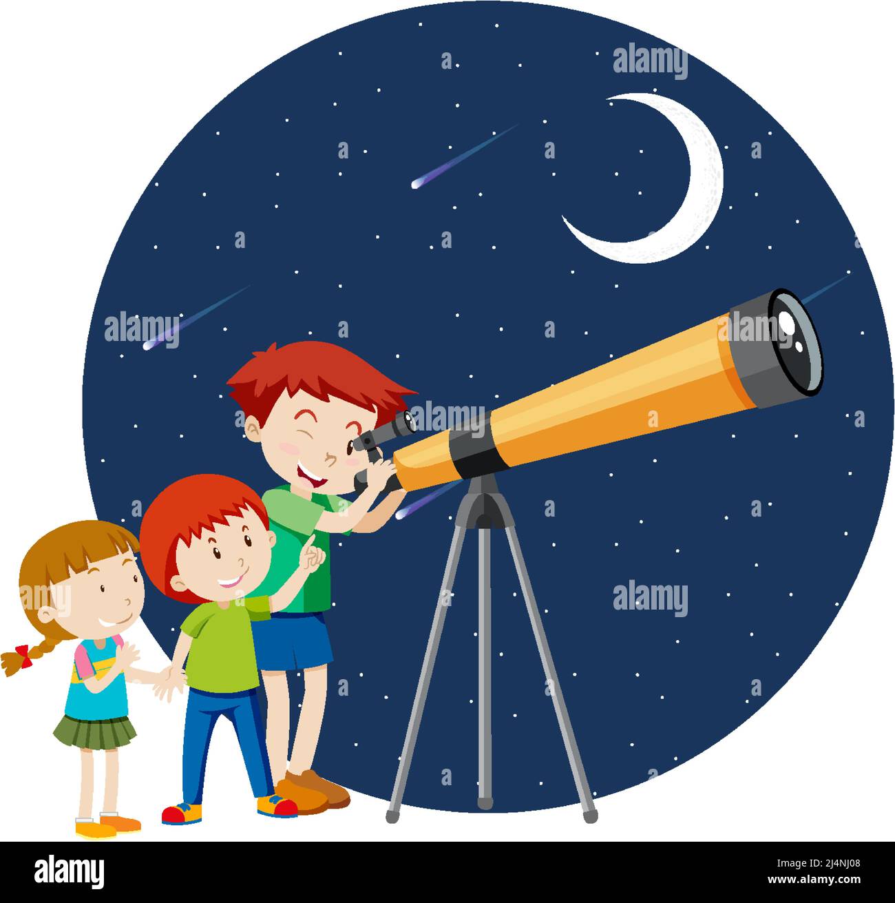 Children looking through telescope Stock Vector Images - Alamy