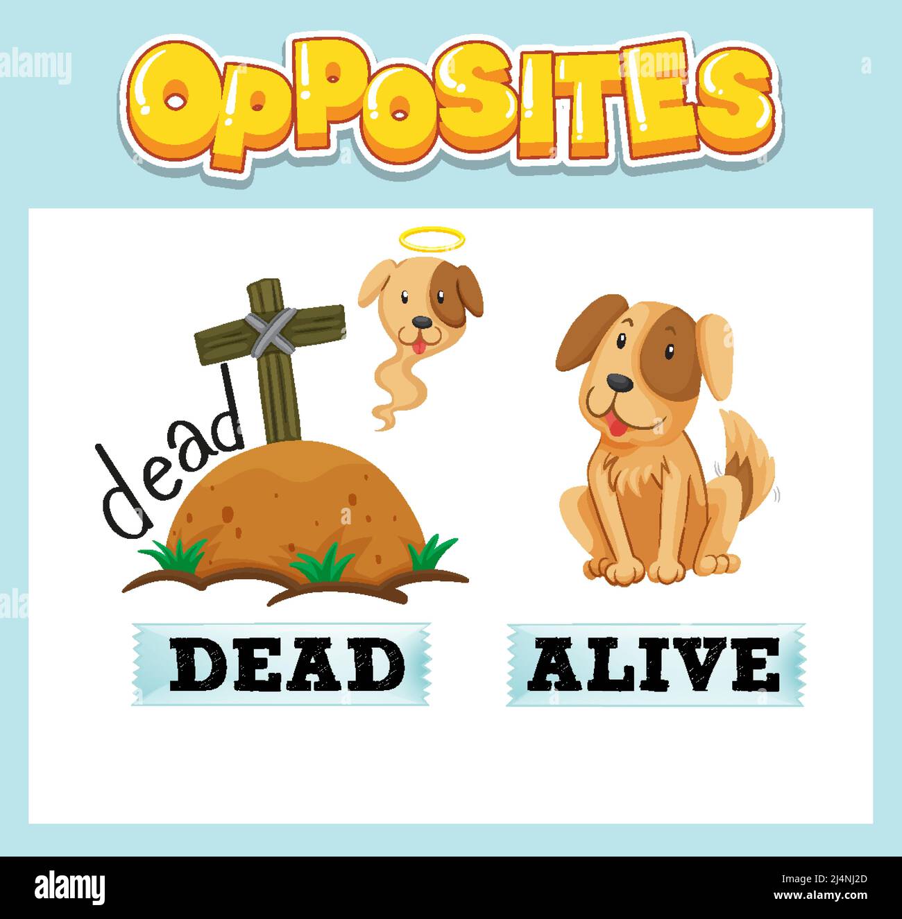 Opposite English words with dead and alive illustration Stock Vector ...