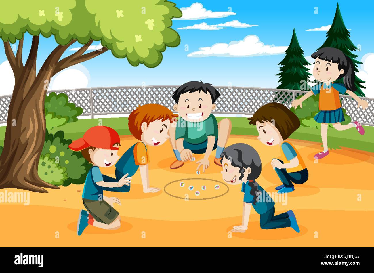 Children playing jack stones at the park illustration Stock Vector ...