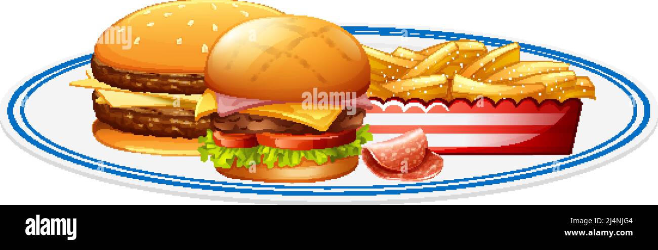 Fast food hamburger and french fries illustration Stock Vector Image ...
