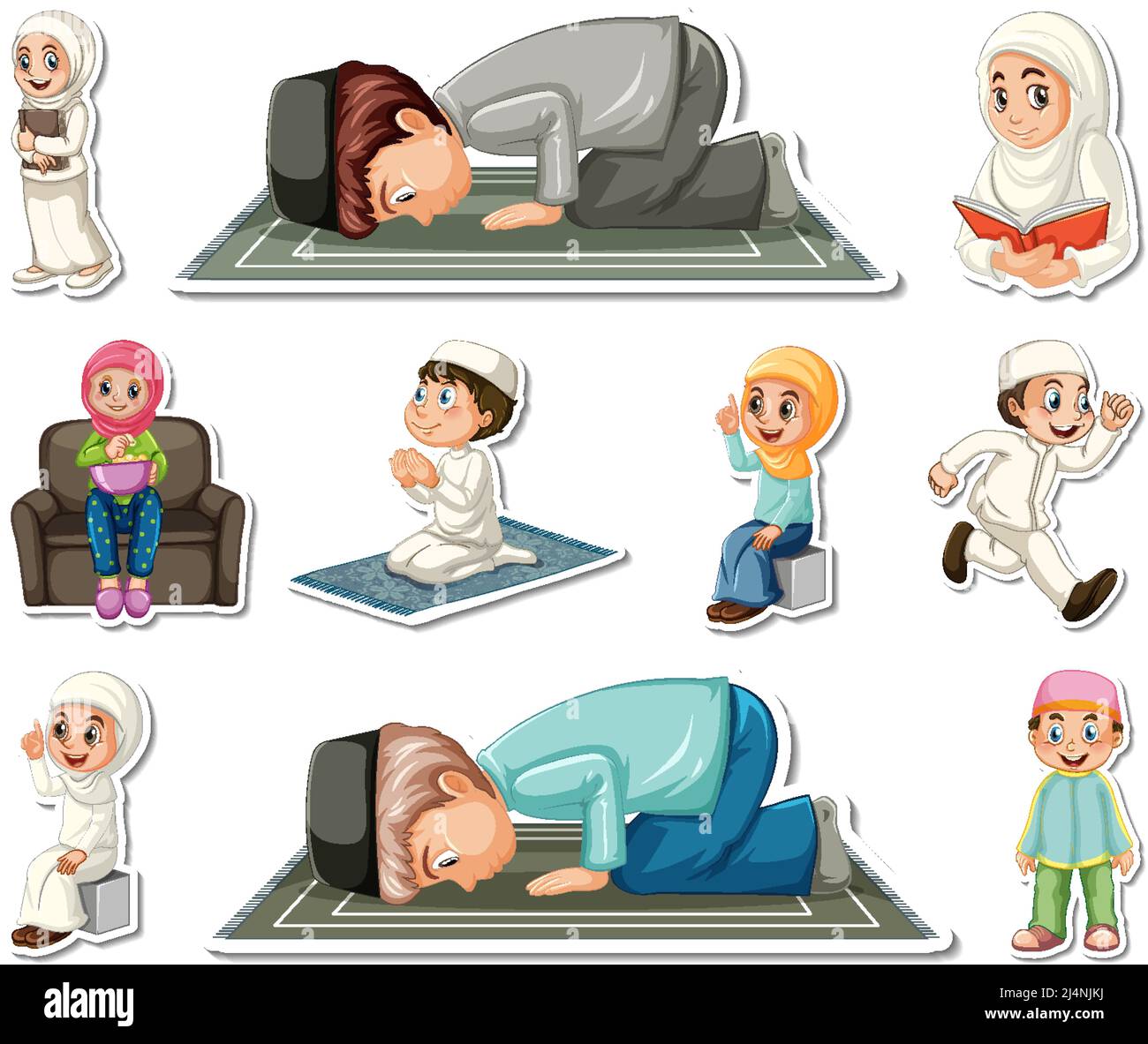 Sticker set of Islamic religious symbols and cartoon characters ...