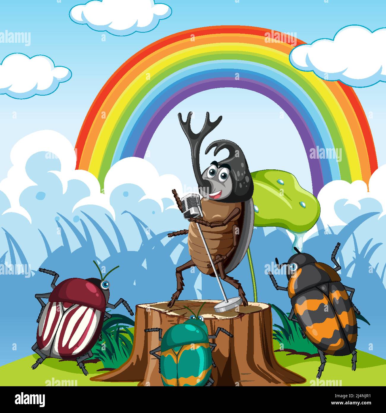 Happy insect in nature fairy tale scene illustration Stock Vector Image ...