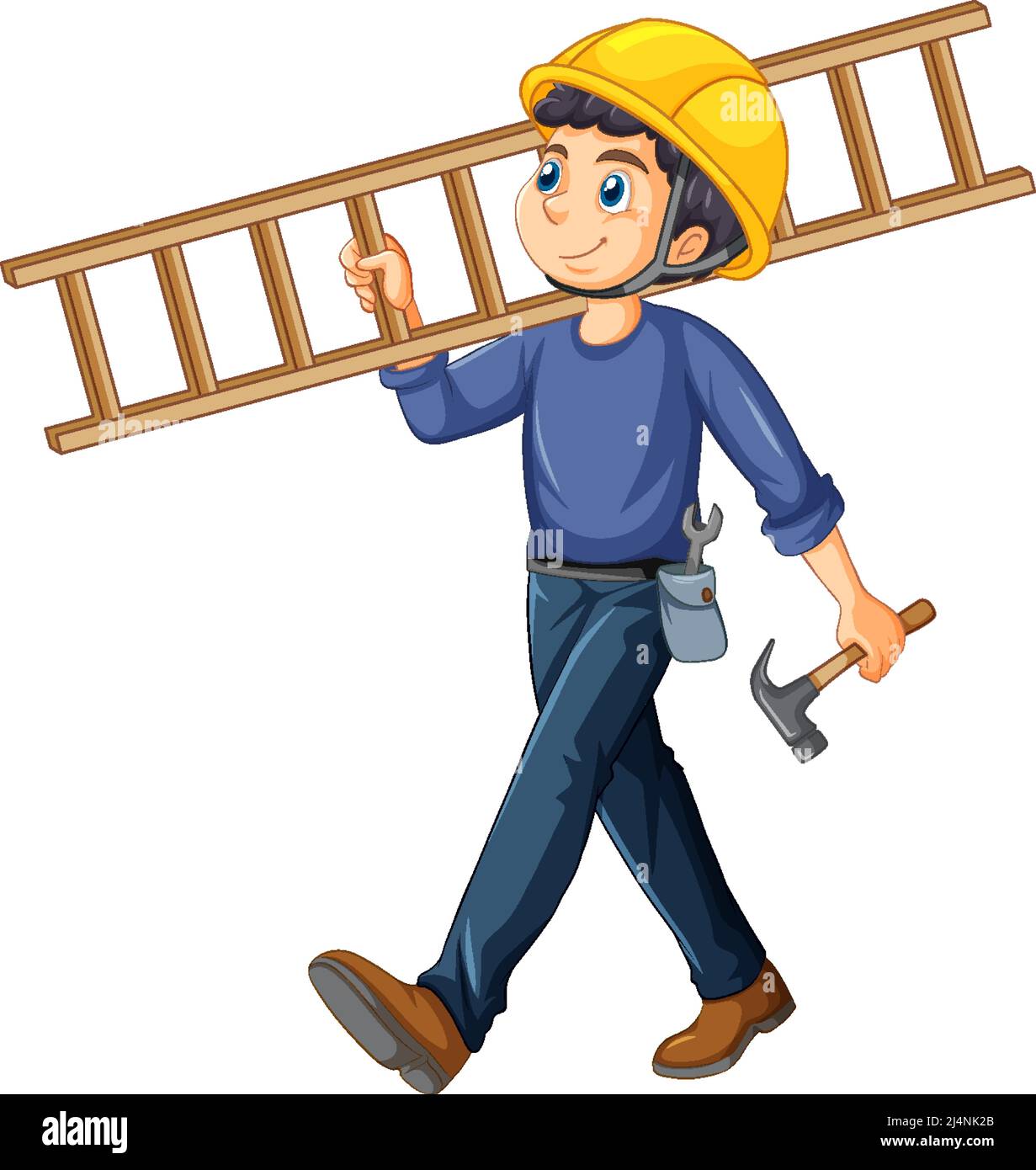 A construction worker holding ladder illustration Stock Vector Image ...
