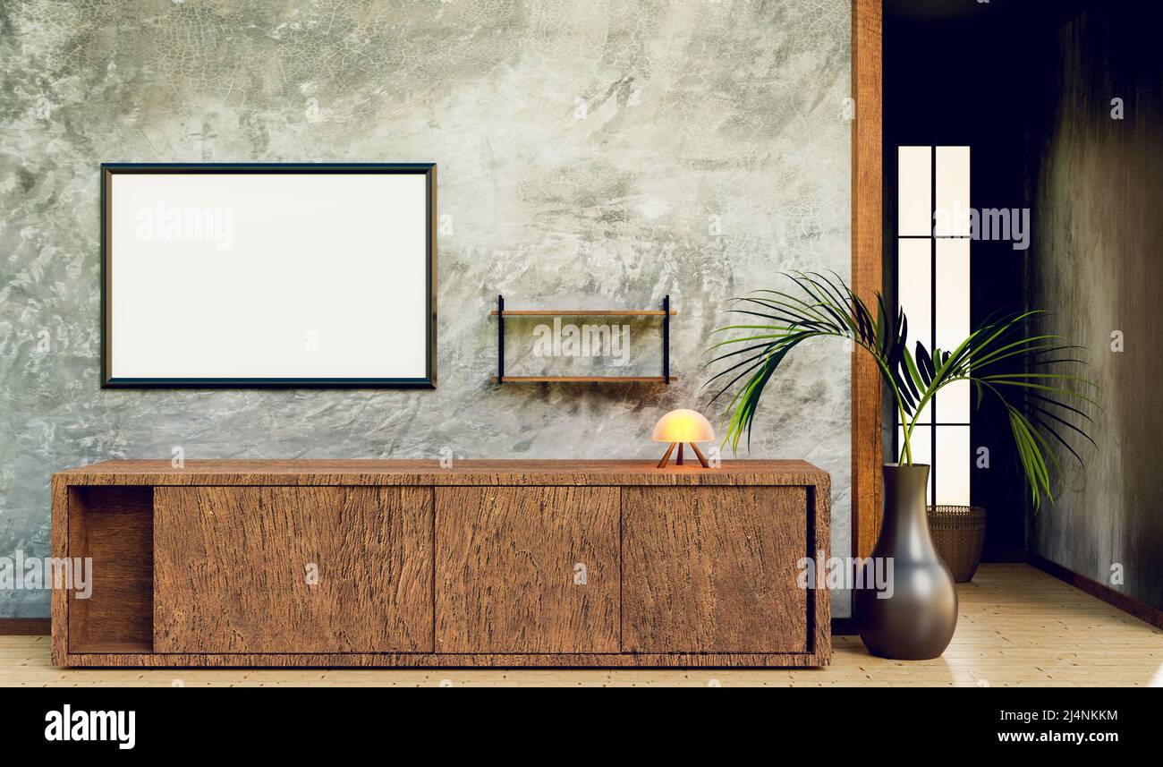 Interior rest room design with photo frames mock up for text, 3D ...