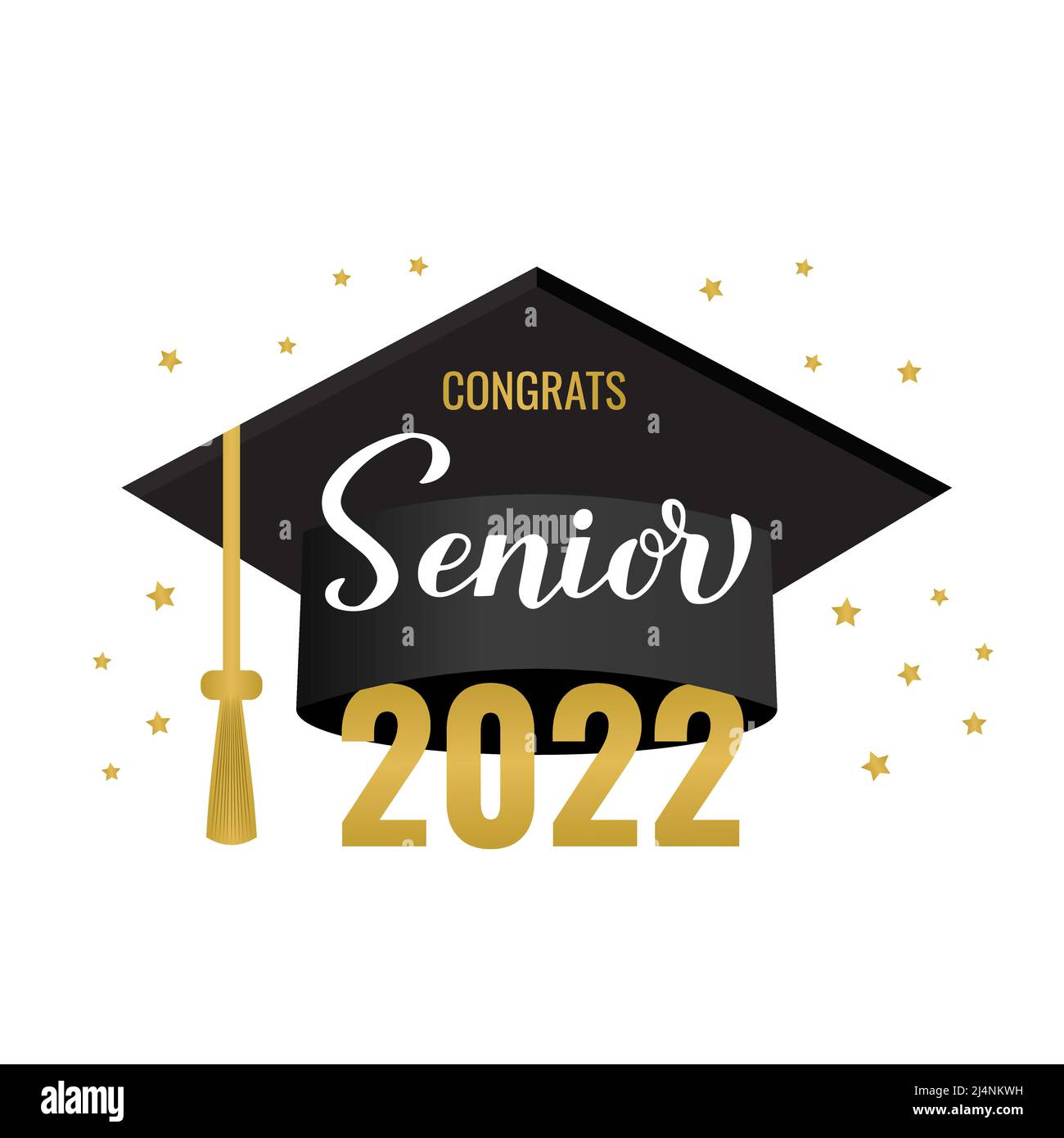 Senior 2022 lettering with graduation cap isolated on white ...