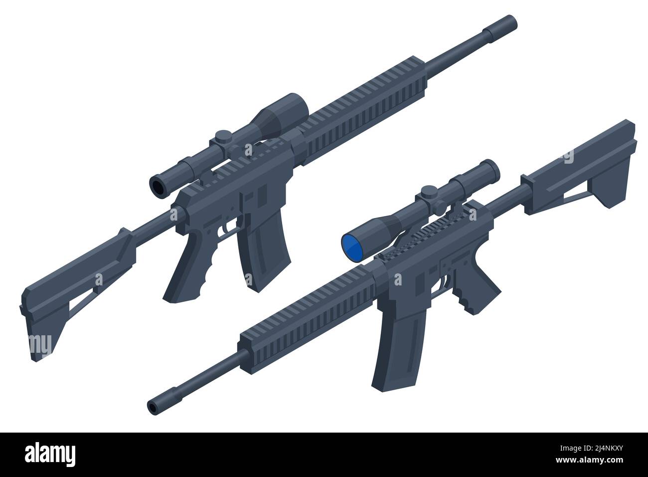 Isometric Modern automatic rifle and a collimator sight isolate on a ...
