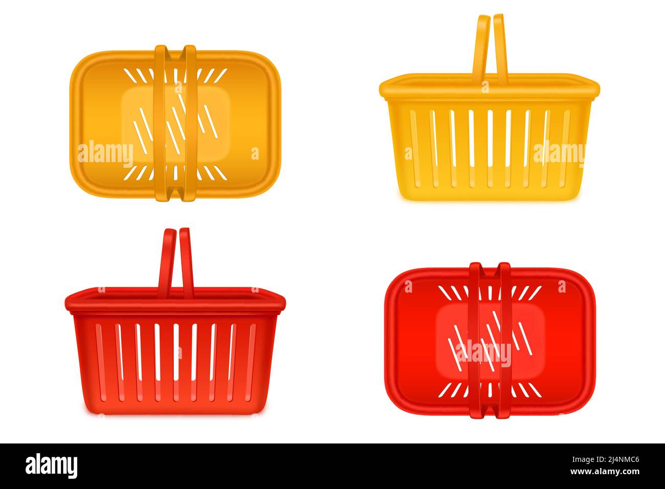 Shopping baskets, empty supermarket plastic carts with handles ...