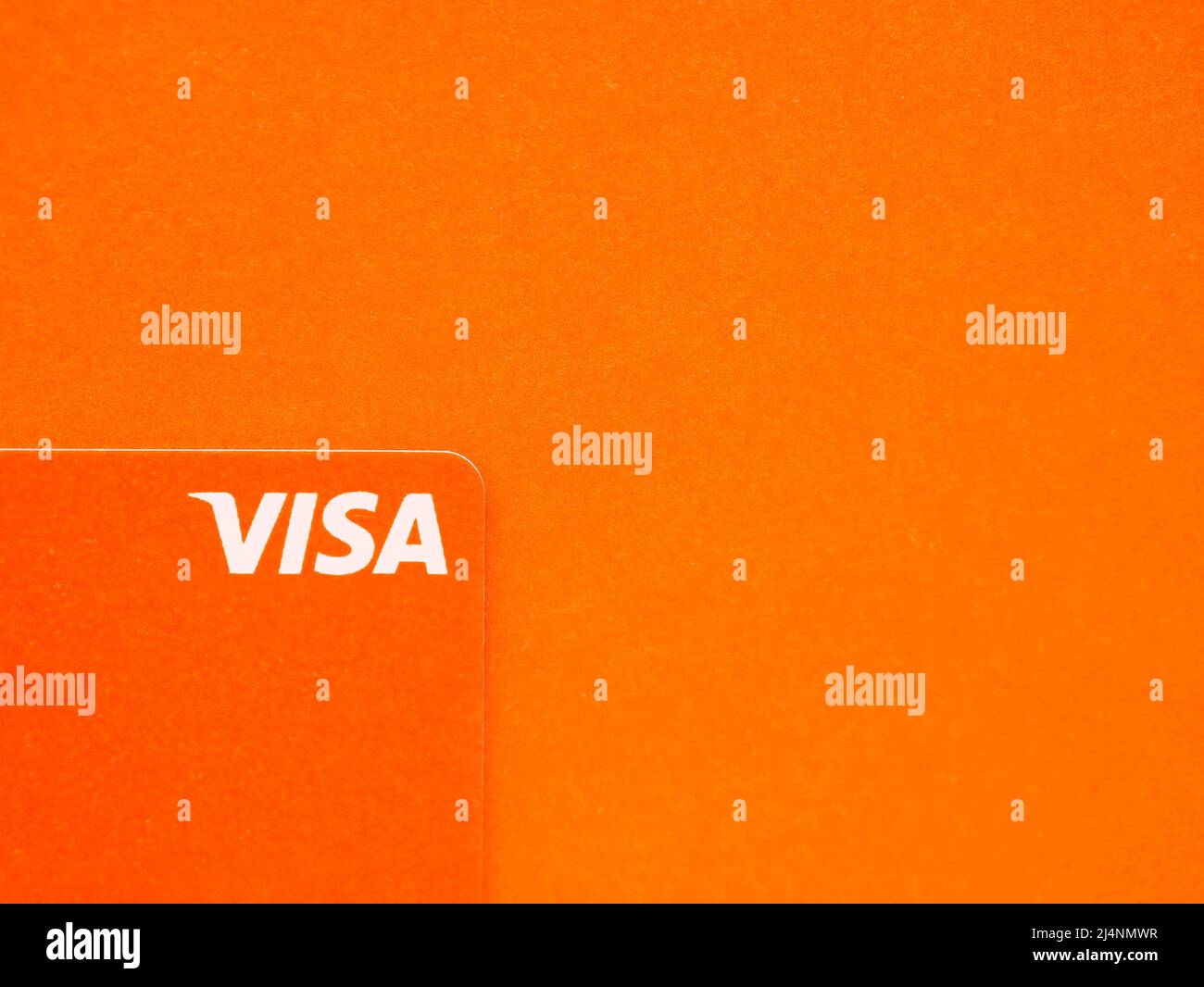 Bucharest, Romania - 03.25.2022: Orange Visa credit or debit card on ...