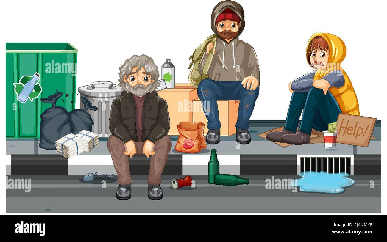 Outdoor scene with homeless people illustration Stock Vector Image ...