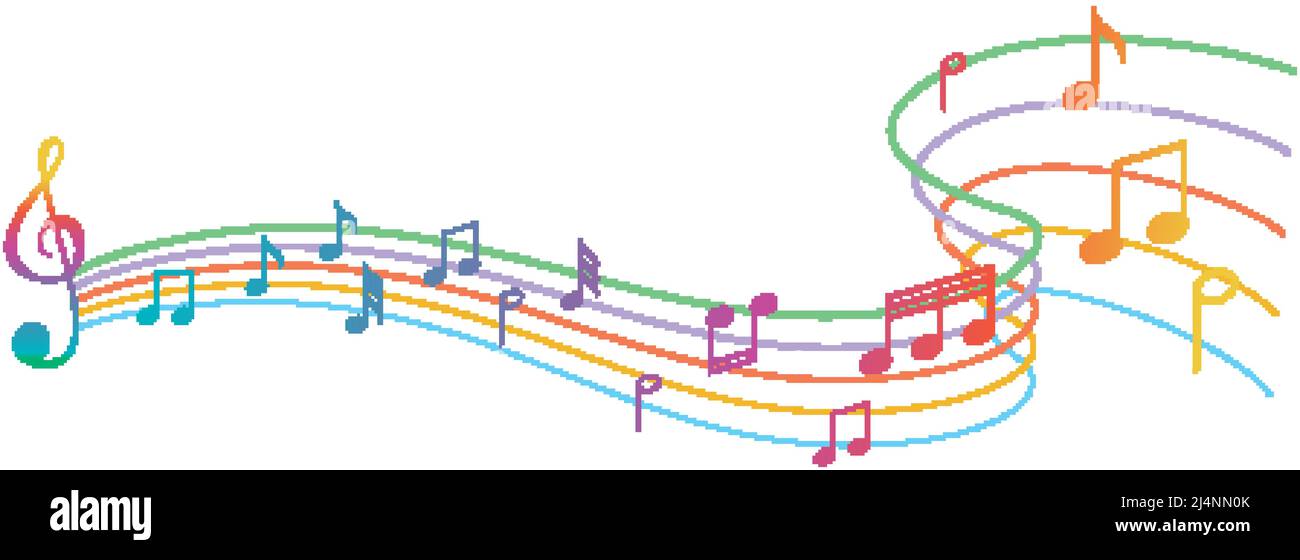 Music notes rainbow colourful on white background illustration Stock ...