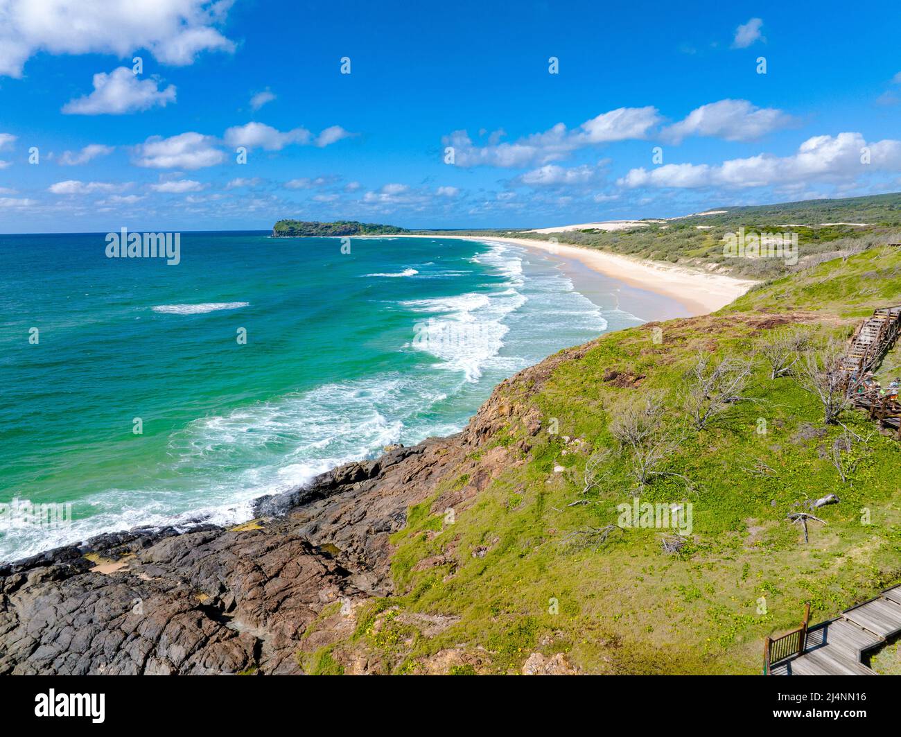 Aerial view of Seventy Five Mile Beach on Fraser Island. Queensland ...