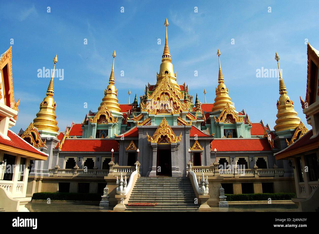 Phra Mahathat Chedi Phakdee Prakat Buddhist temple on top of hill for ...