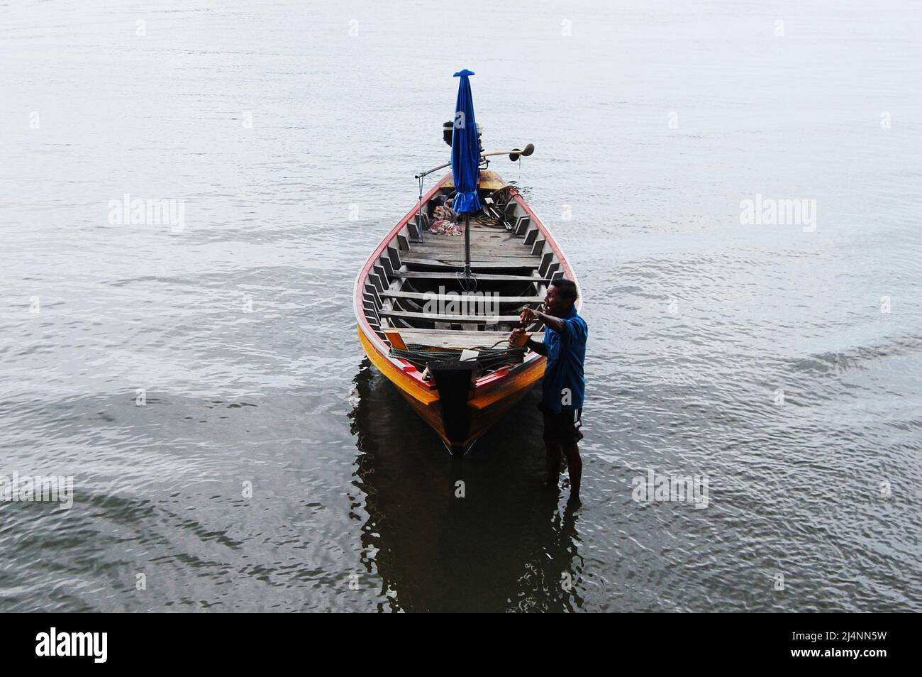 Wooden long tail boat for send recieve traveler thai people to Ko ...