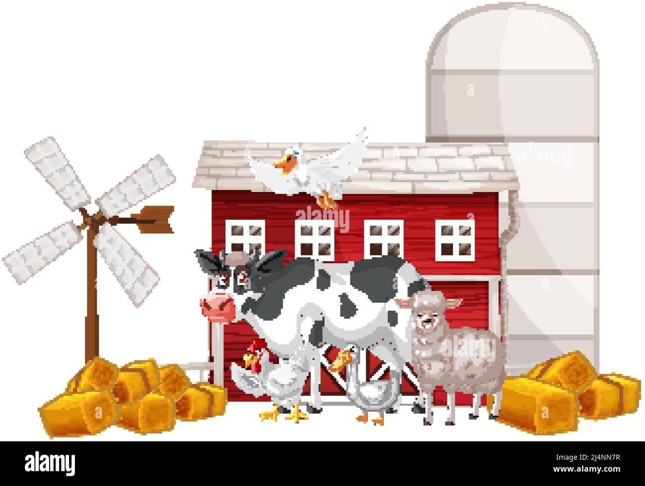 Many farm animals and red barn illustration Stock Vector Image & Art ...