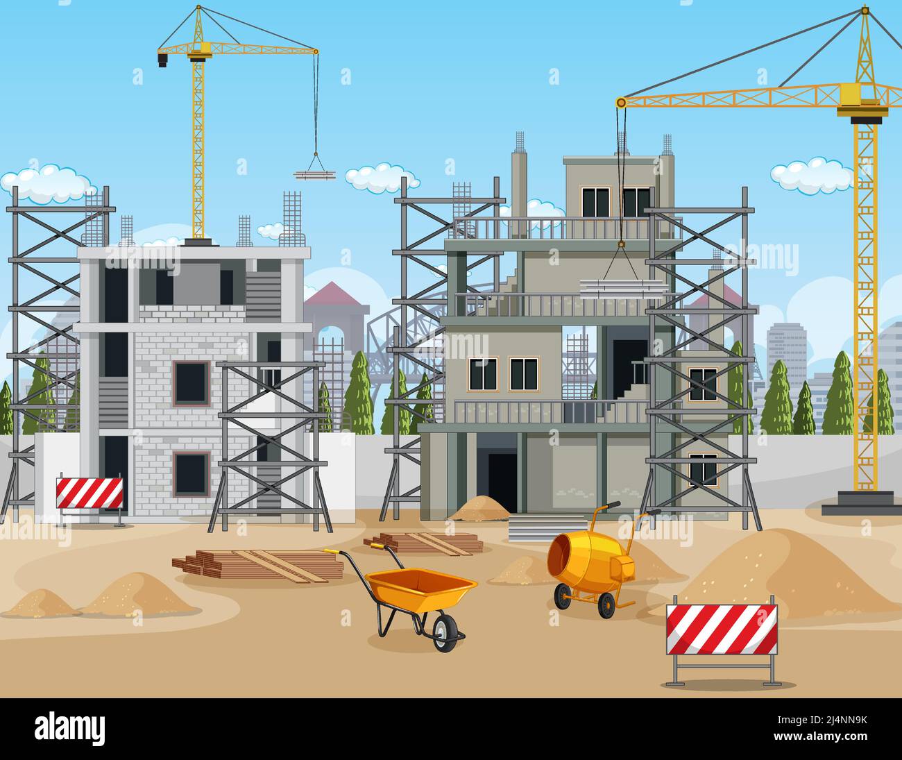 Scene of building construction site illustration Stock Vector Image ...