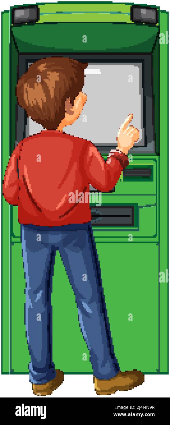 Back of a man withdraw money from ATM machine illustration Stock Vector Image & Art - Alamy