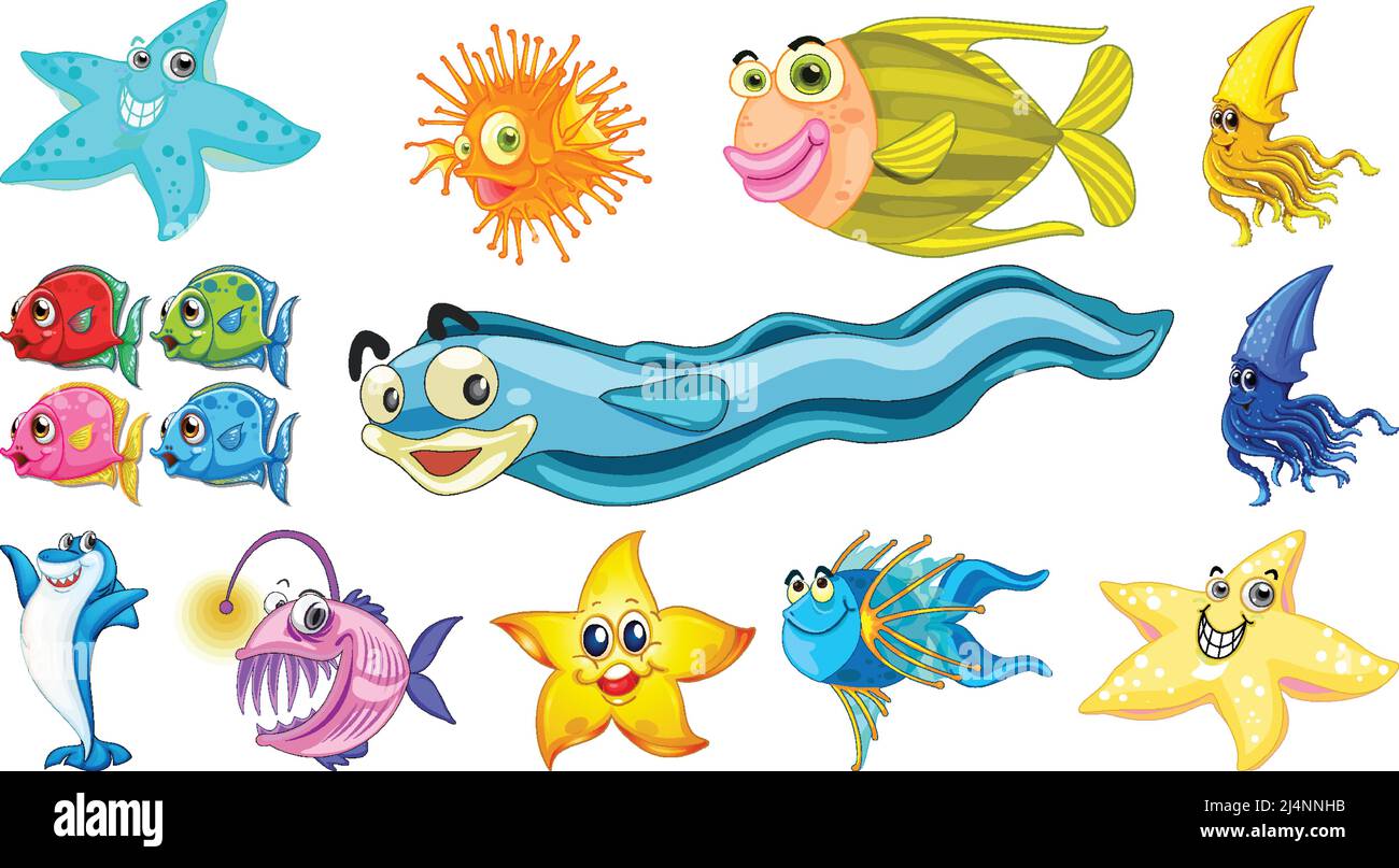 Sea animals cartoon collection illustration Stock Vector Image & Art ...